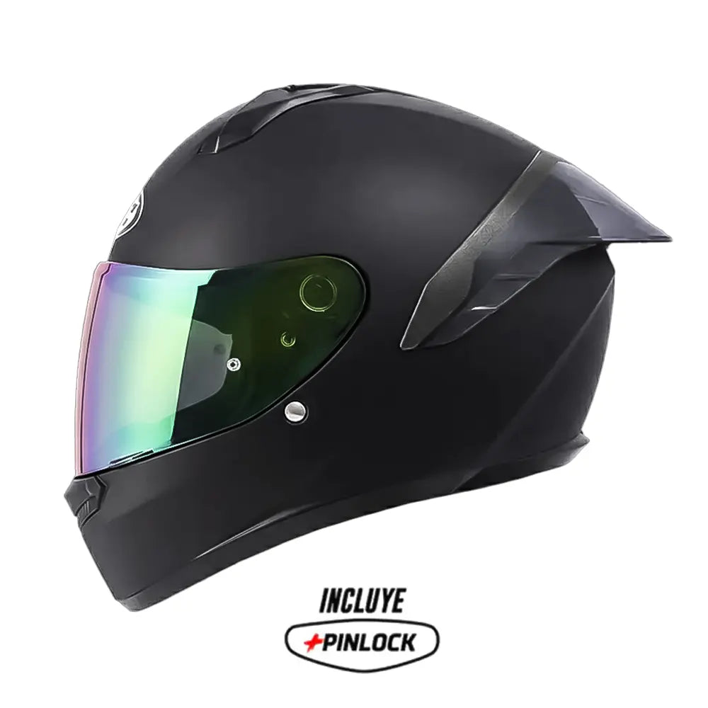 Casco Hjc C10 Solid Semi Flat Black Negro Visor Iridium Verde ...